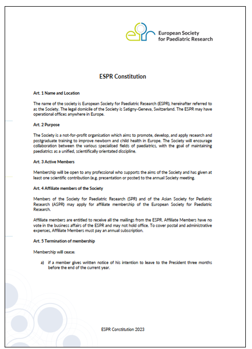 Constitution - European Society for Paediatric Research