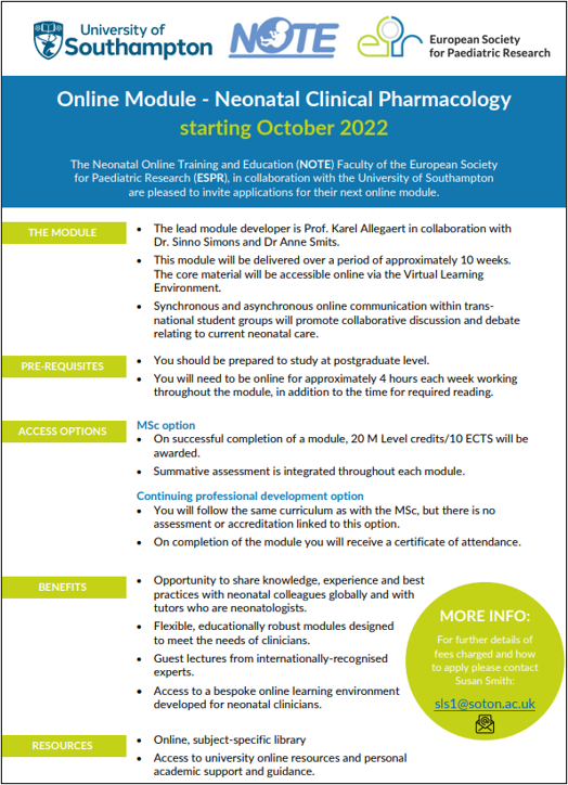 NOTE - European Society for Paediatric Research